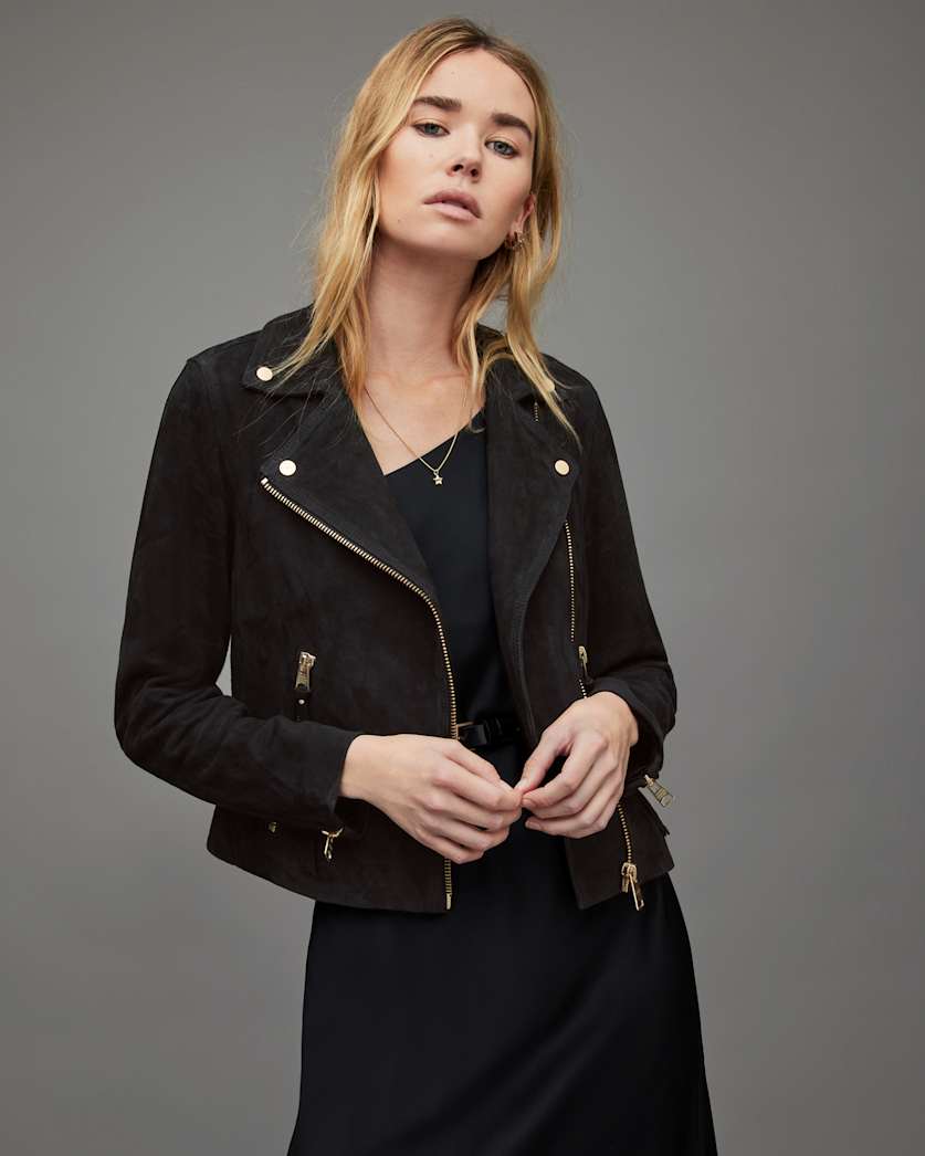 Suede Dalby Biker Jacket Black | ALLSAINTS